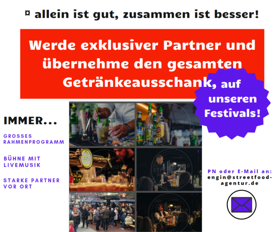EXKLUSIVER PARTNER/ ÜBERNEHME DEN GESAMTEN AUSSCHANK AUF UNSEREN FESTIVALS